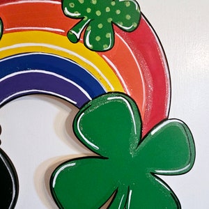 St Patricks Day Door Hanger, Lucky Clover Decor, Rainbow Wreath, St ...
