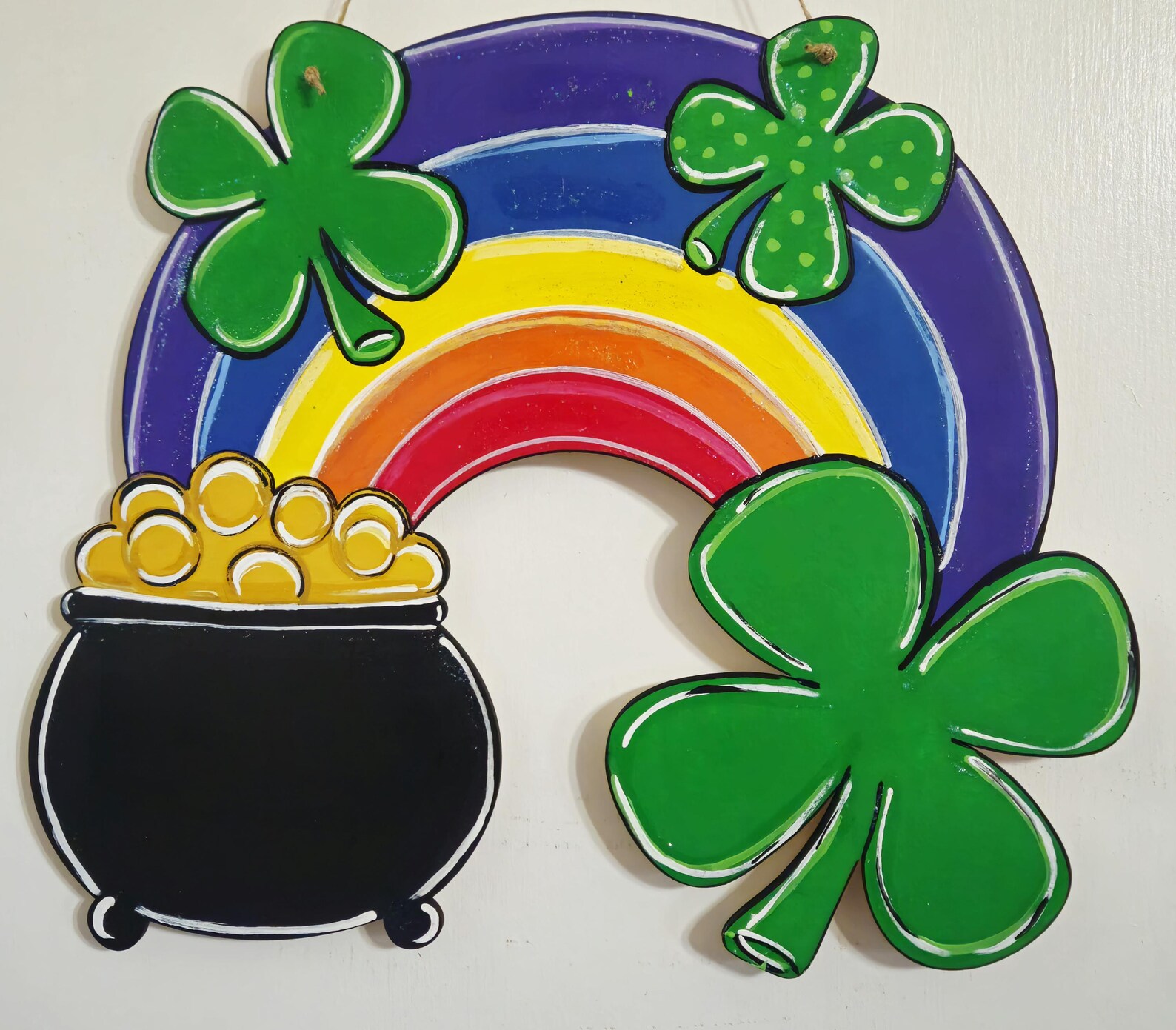 St Patricks Day Door Hanger, Lucky Clover Decor, Rainbow Wreath, St ...