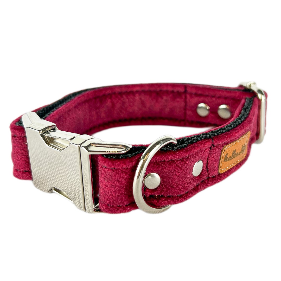 Red Dog Collar, Cherry Collar for Dog. Velour Dog Collar. Waterproof ...
