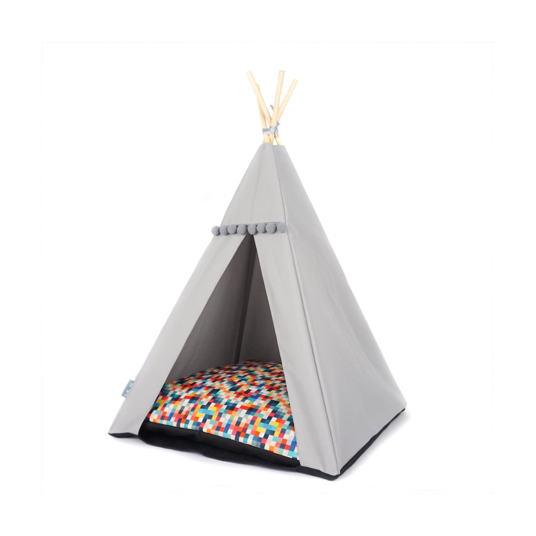 Dog and Cat Teepee With Pixels Pattern Pillow. Tents for Dogs and Cats ...