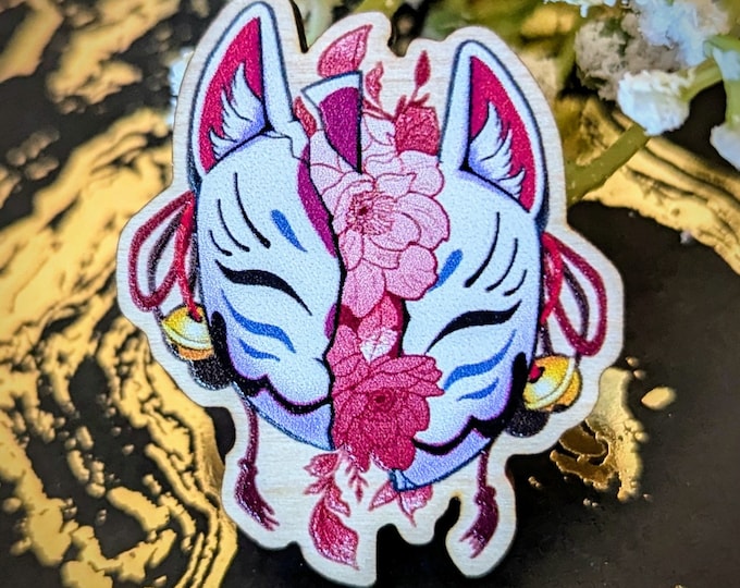 Sakura Kitsune Pin - Etsy