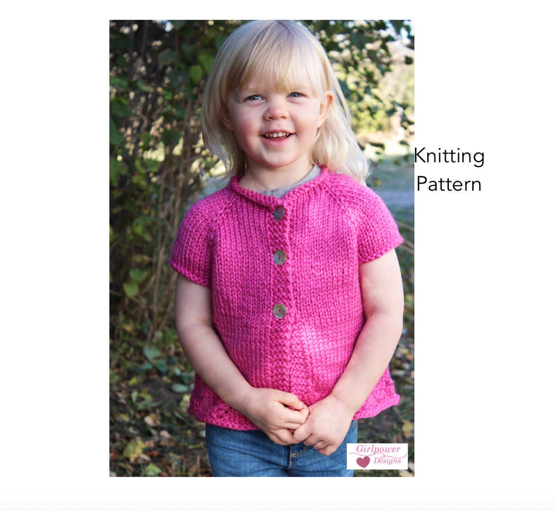 Girls Cardi Sweater Knitting Pattern, Size 1 2 4 6 8 10 12, Short Cap ...