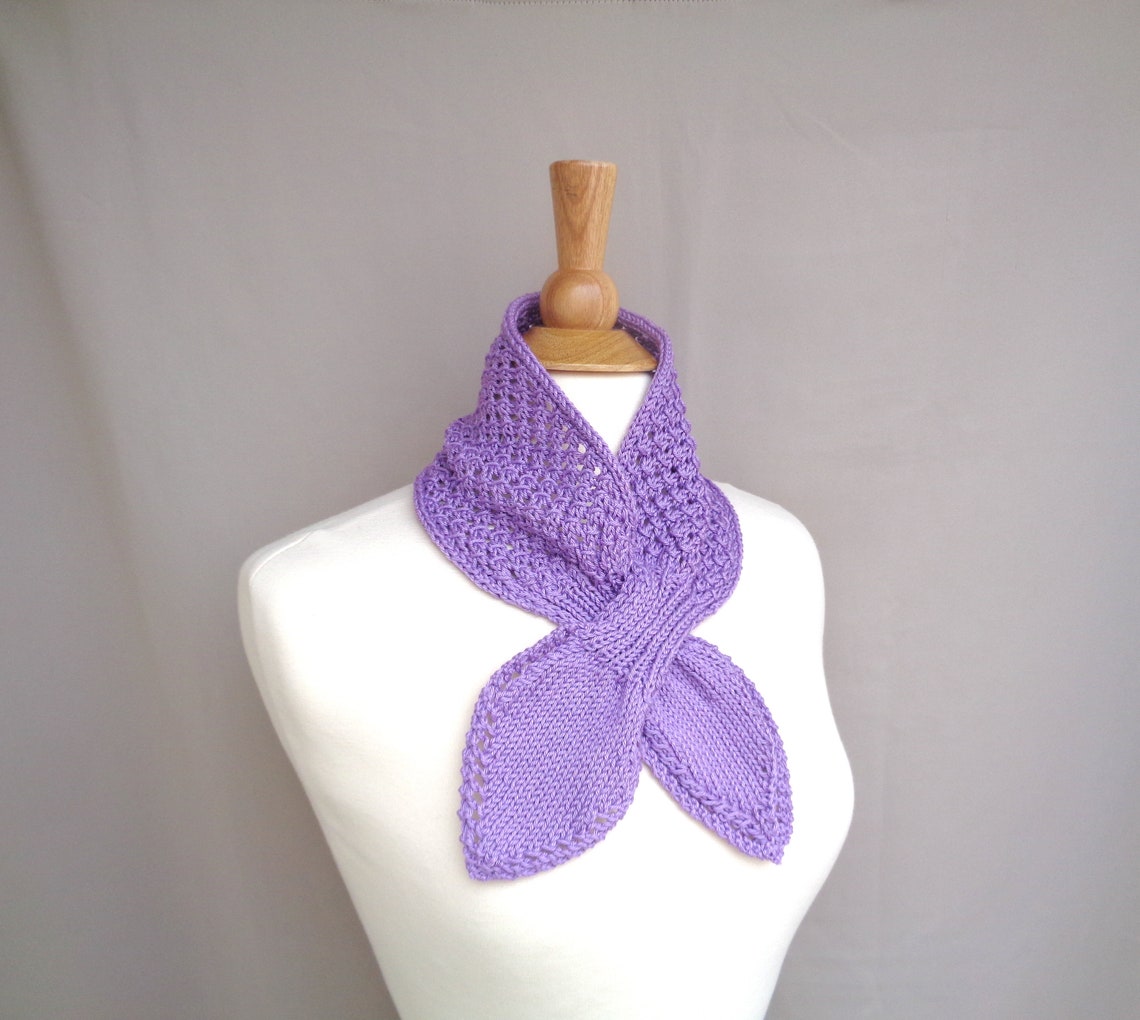 Knot Lace Ascot Scarf Knitting Pattern, Neck Warmer With Bow Leaf Ends ...