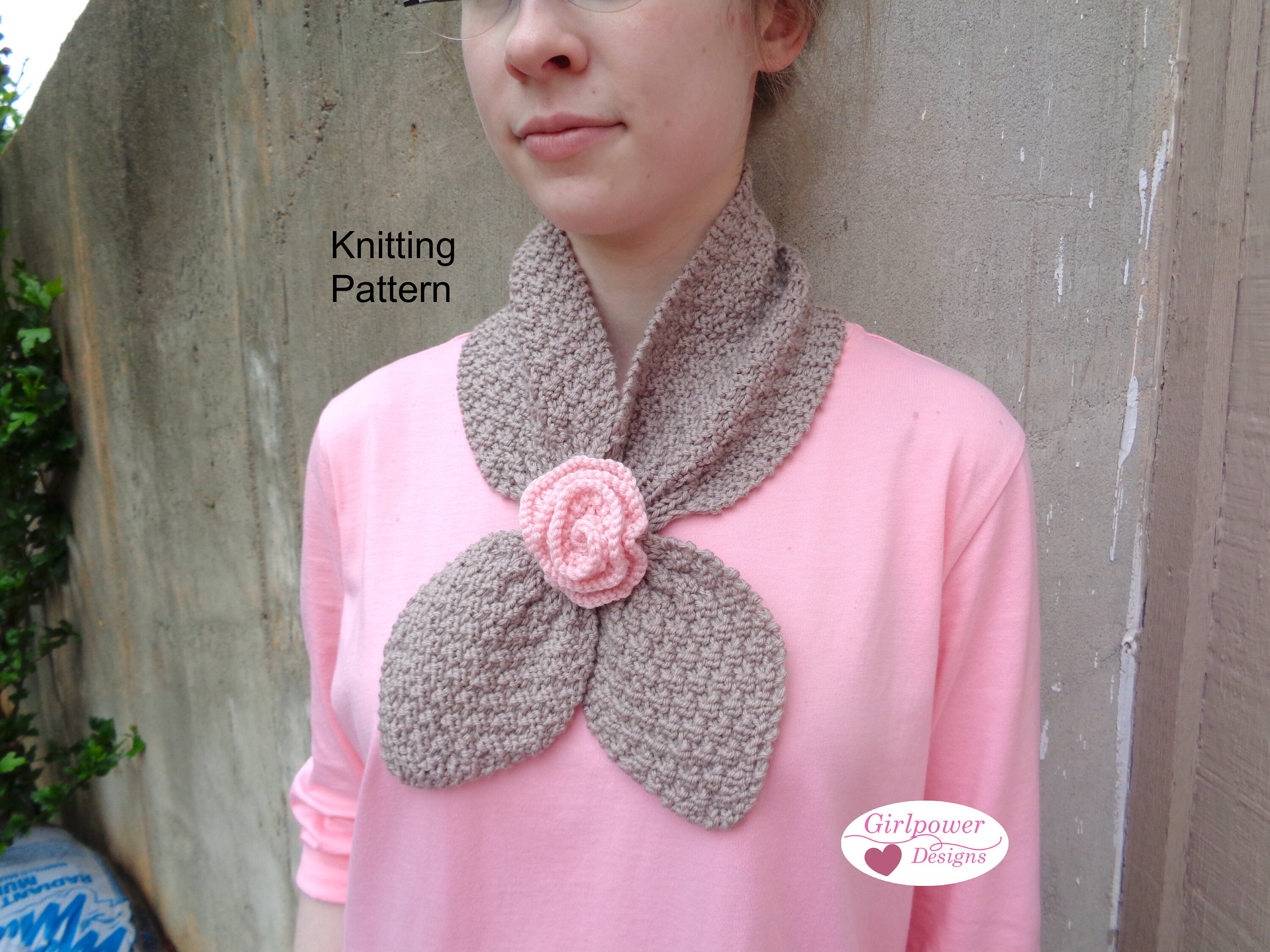Rose Ascot Scarf Knitting Pattern, Neck Warmer With Flower Accent ...