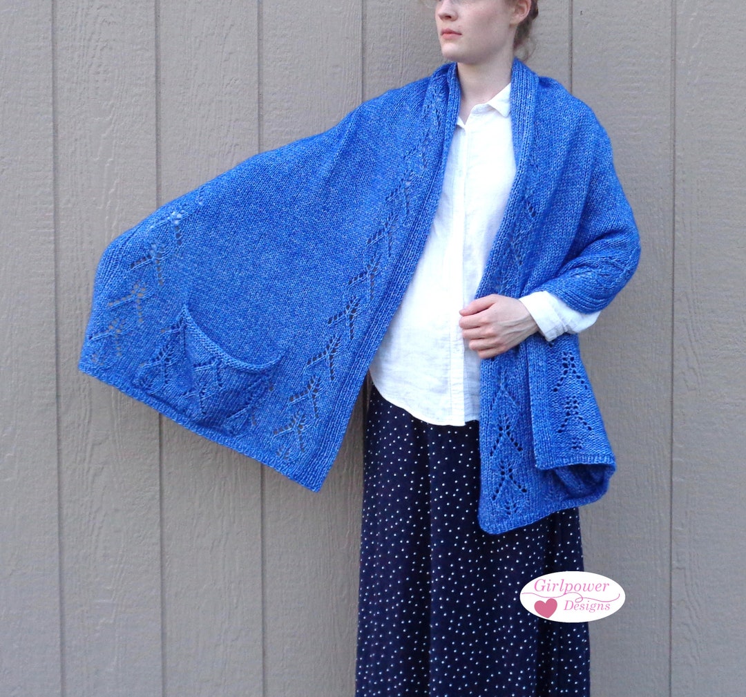 Wrap With Pockets Knitting Pattern, Leaf Lace Design, Reader Wrap, Hand ...