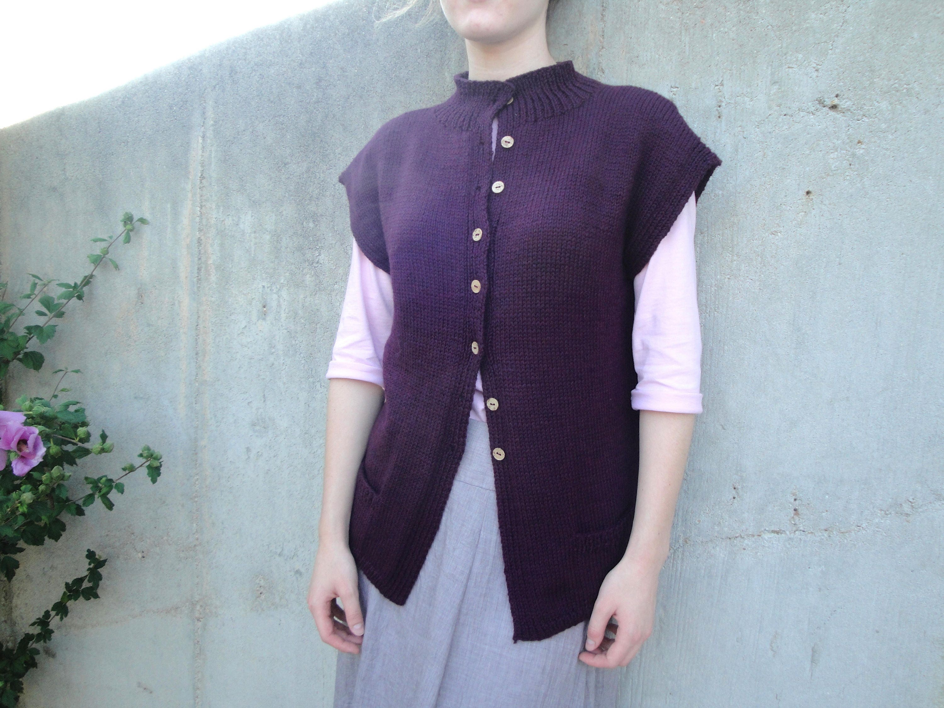 Funnel Neck Vest PDF Knitting Pattern Short Sleeve Cardigan - Etsy