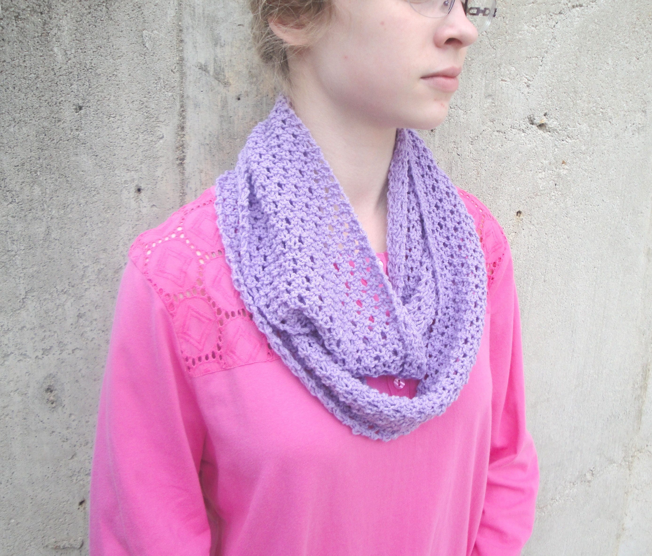 Knitting Pattern Easy Lace Infinity Scarf Sport DK Yarn - Etsy