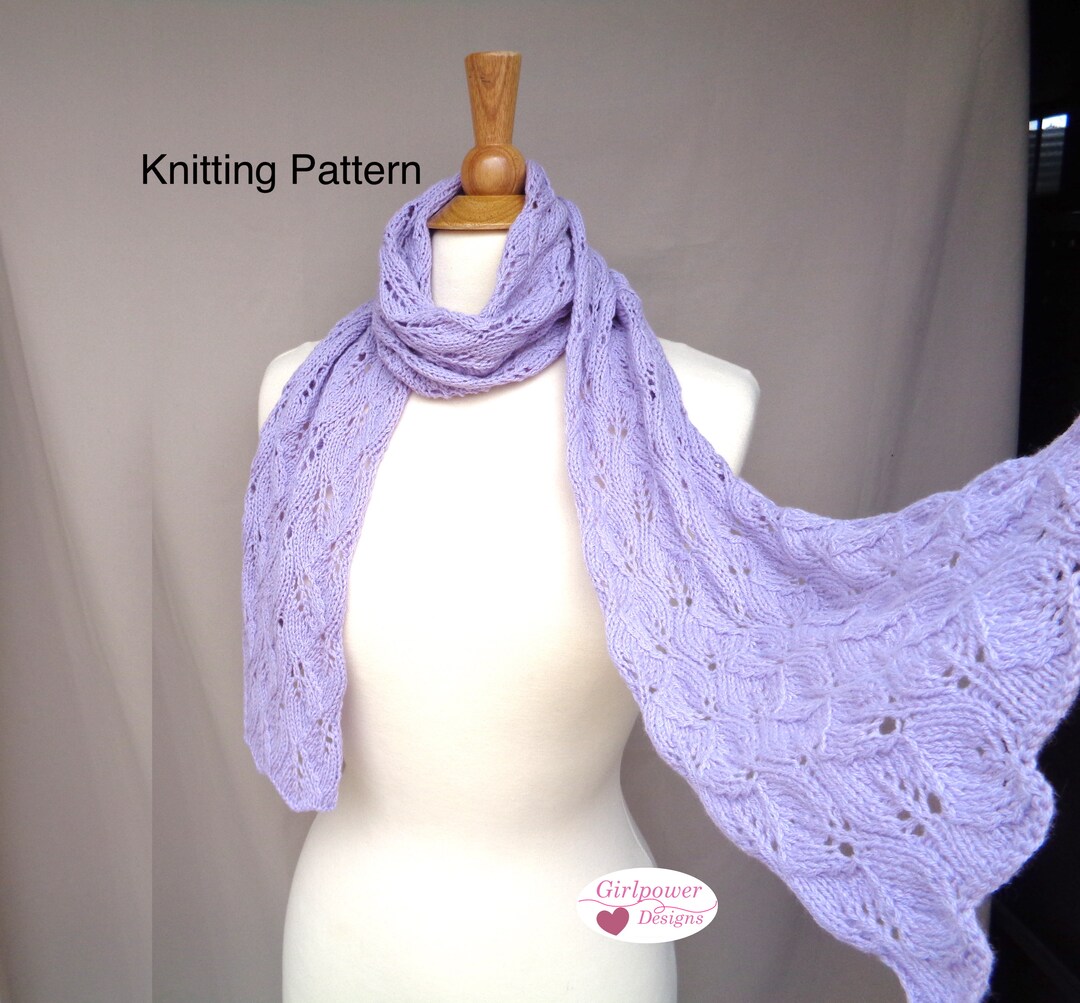 Leaf Lace Scarf Knitting Pattern, Blossom Petals, Sport DK Yarn ...