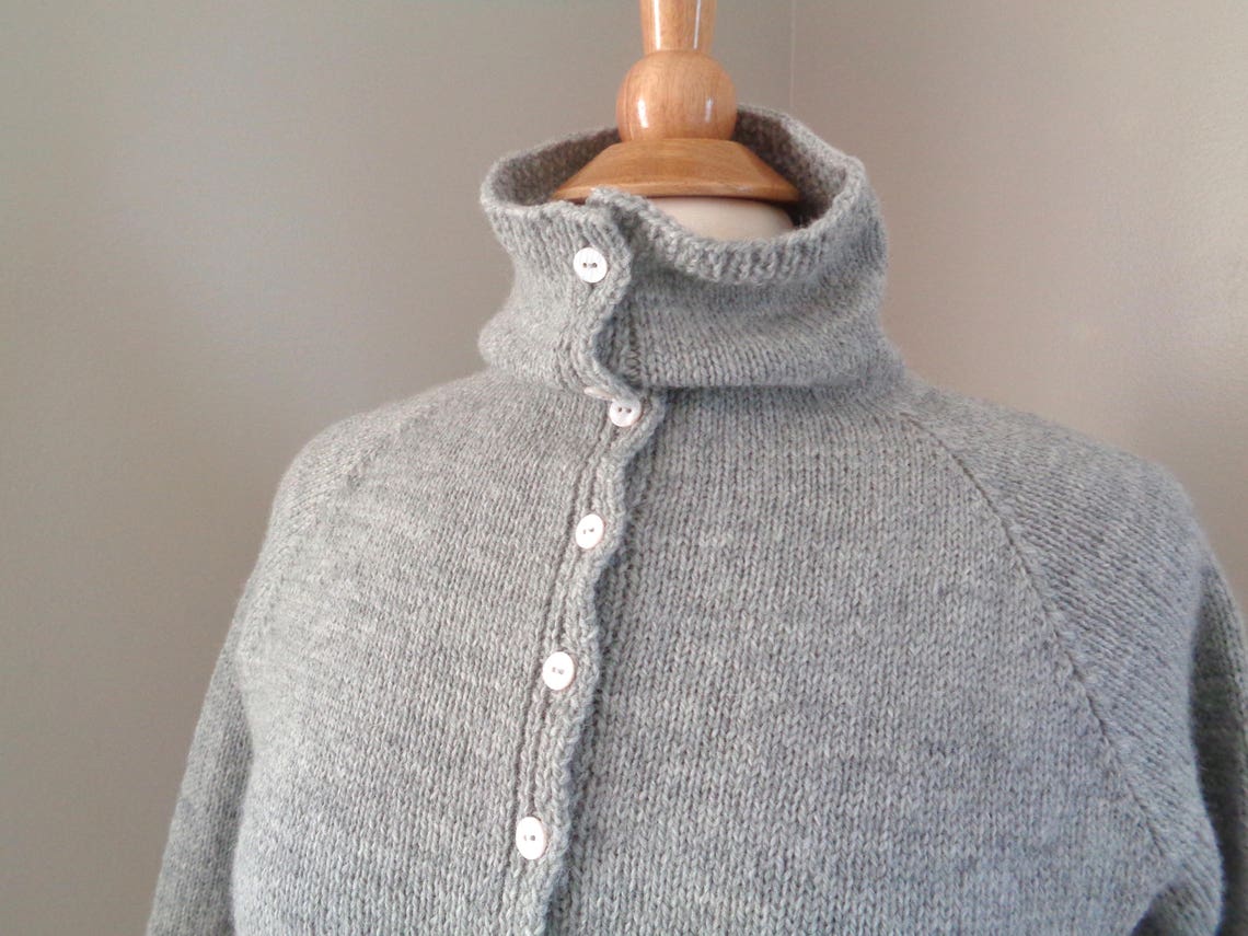 Cowl Neck Cardigan Sweater With Colorwork Pockets Knitting - Etsy