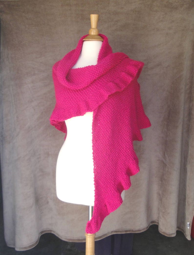 Ruffle Edge Shawl Knitting Pattern, Easy Knit Shawl, Worsted Aran Yarn ...