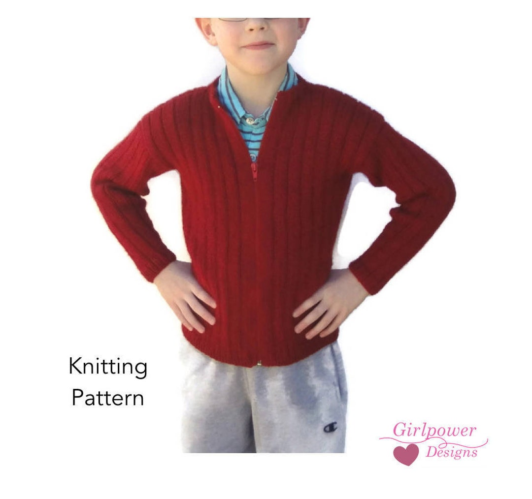 Boys Ribbed Cardigan Knitting Pattern, Toddler Child Teen 1 2 4 6 8 10 ...