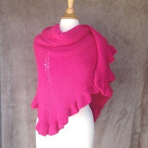 Ruffle Edge Shawl Knitting Pattern, Easy Knit Shawl, Worsted Aran Yarn ...