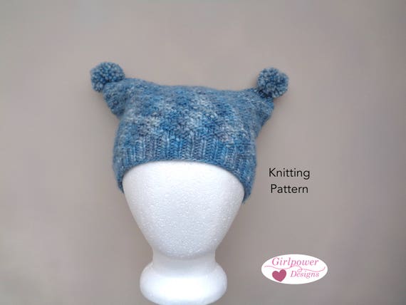 Knit Hat Pattern for Kids Jester Hat With Pom-poms Kitty Ear | Etsy