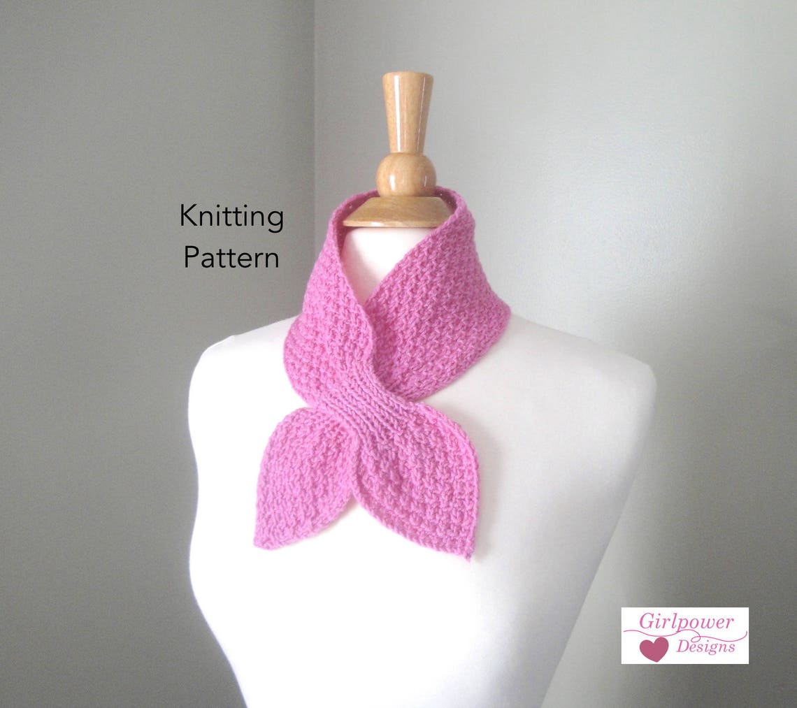 Moss Stitch Ascot Scarf Knitting Pattern, Easy Knit Neck Warmer Bow ...