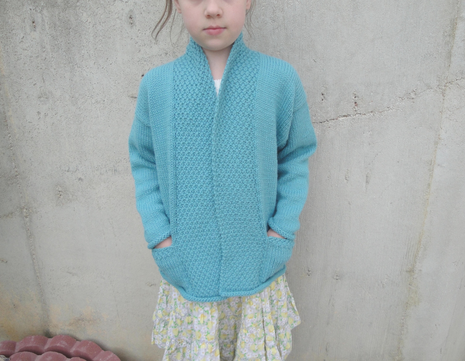 Knitting Pattern Cardigan Sweater for Girls Pockets Shawl | Etsy