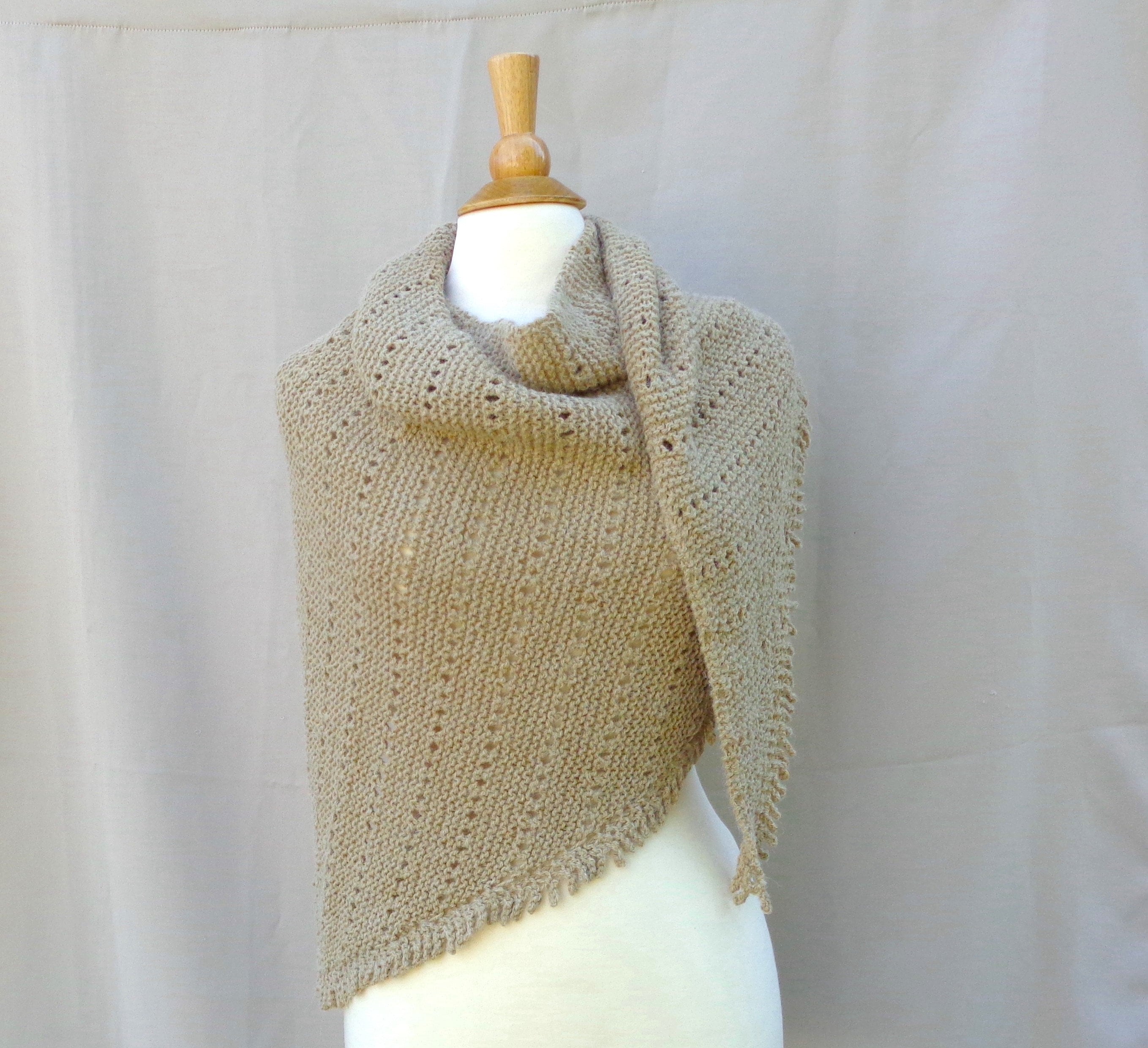 Garter Stitch Shawl With Eyelets and Fringe Knitting Pattern, Side to ...