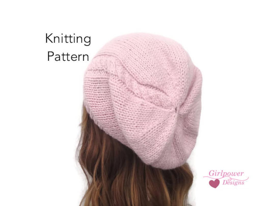 Easy Slouch Hat PDF Knitting Pattern, Cable Detail, Beanie Slouch Hat ...