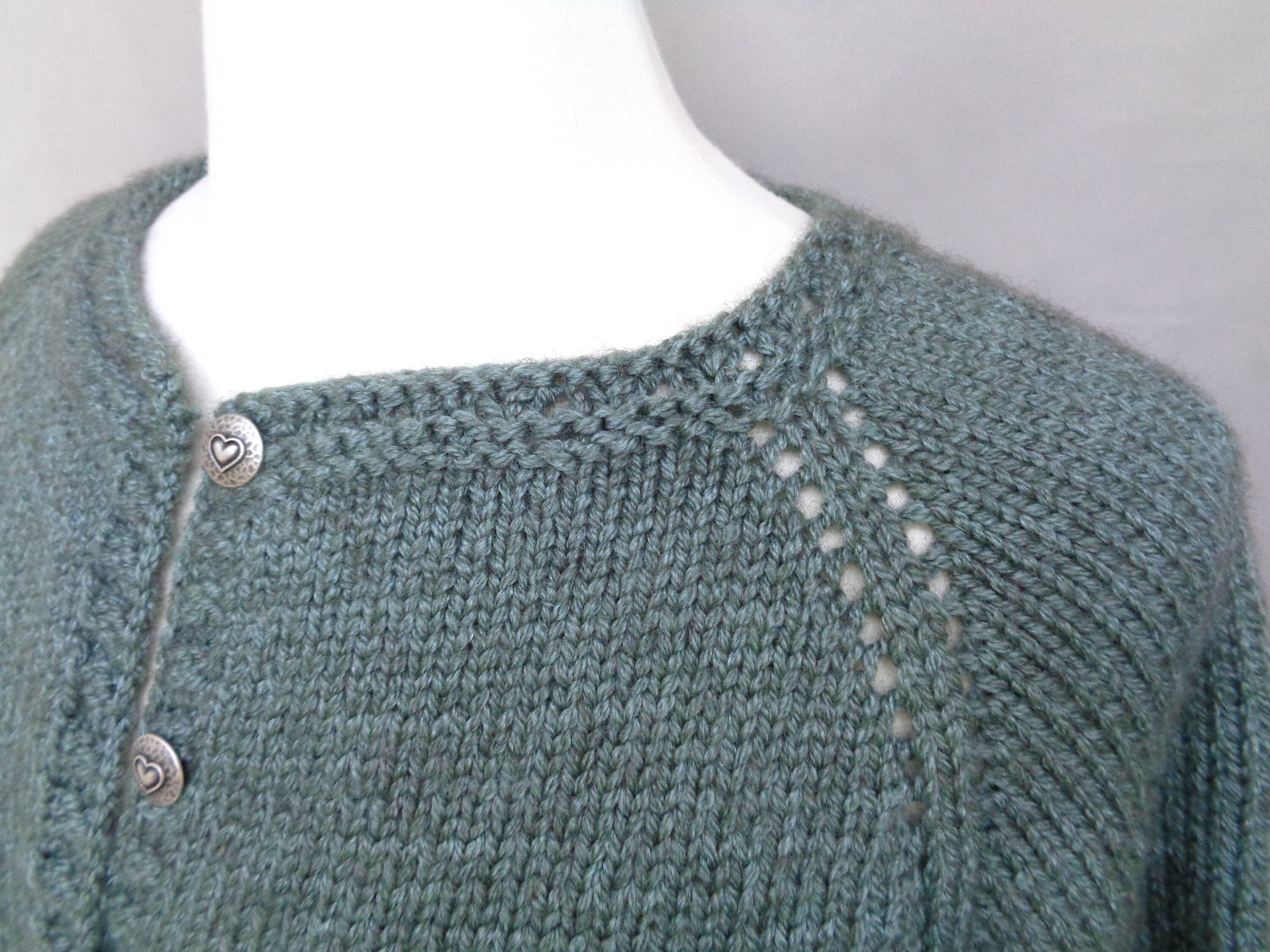Eyelet Detail Cardigan Sweater Knitting Pattern, Wide Neck, Raglan ...