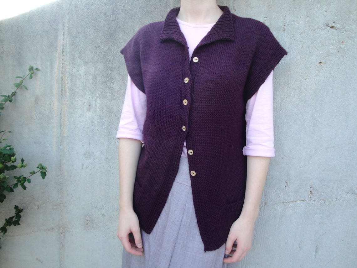 Funnel Neck Vest PDF Knitting Pattern Short Sleeve Cardigan - Etsy