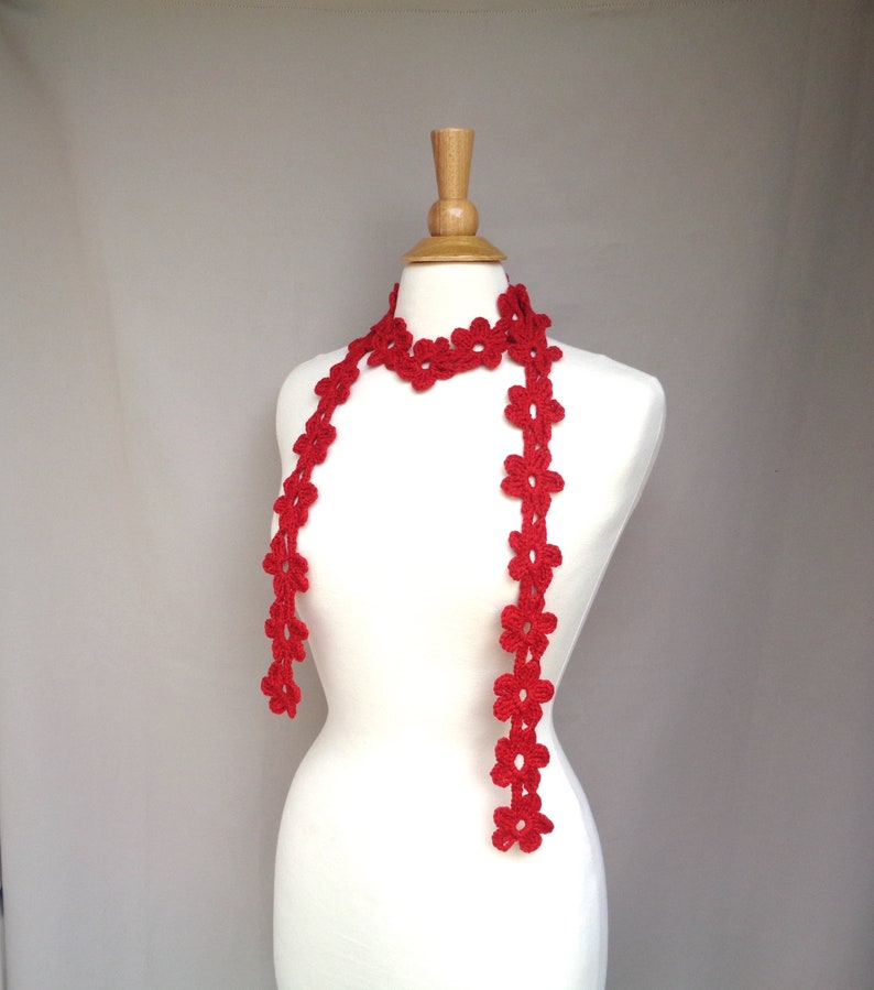 Flower Chain Scarf Crochet Pattern Skinny Thin Wrap Scarf | Etsy