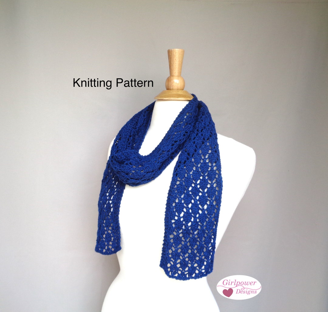 Diamond Lace Scarf Knitting Pattern, Easy Knit Lacy Design, DK Yarn ...