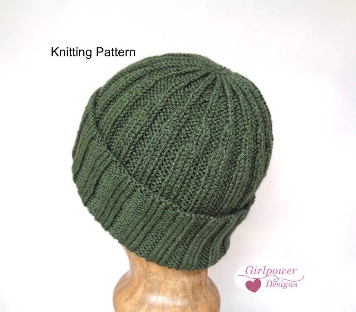 Ribbed Hat With Crown Detail Knitting Pattern, Worsted Yarn, Men Women ...