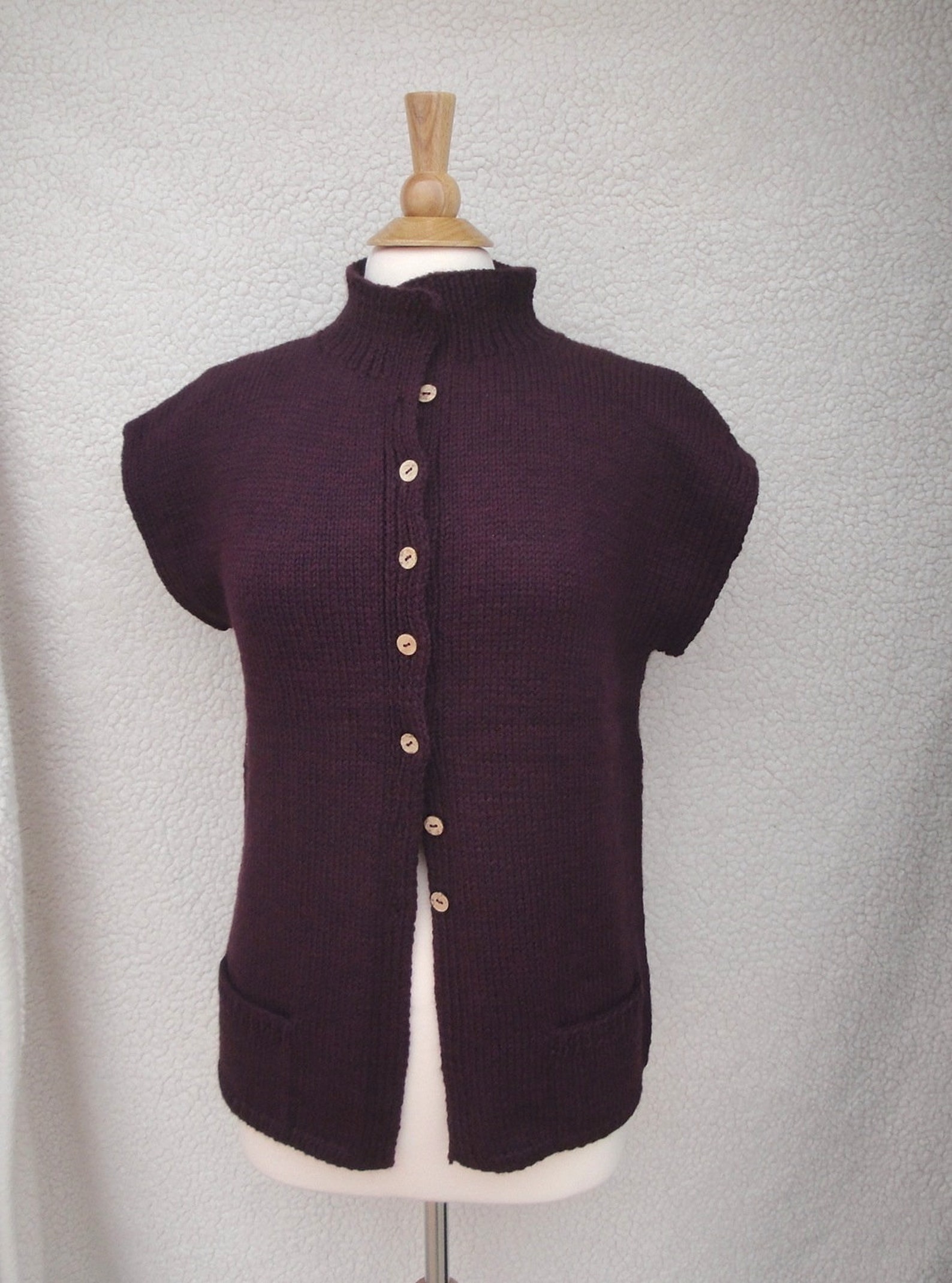 Funnel Neck Vest PDF Knitting Pattern Short Sleeve Cardigan - Etsy