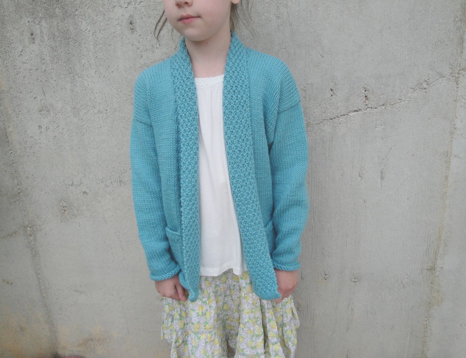 Knitting Pattern Cardigan Sweater for Girls Pockets Shawl | Etsy
