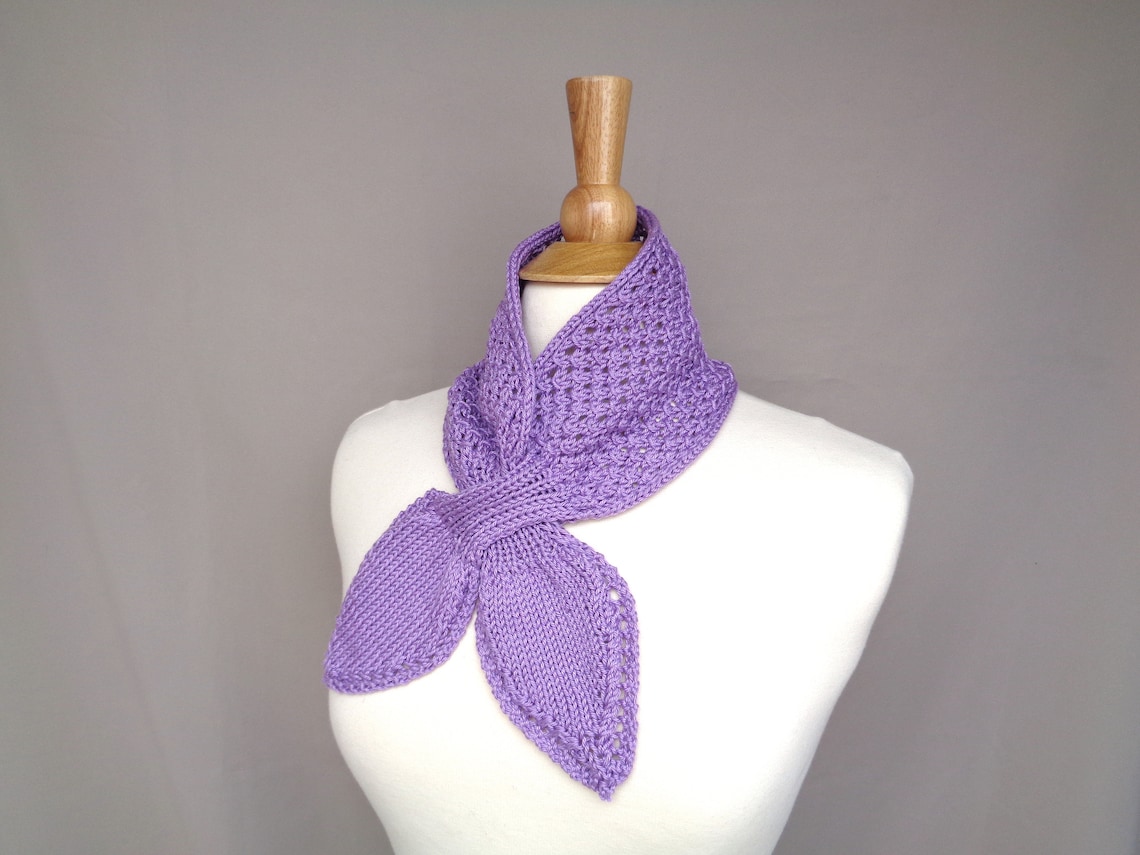 Knot Lace Ascot Scarf Knitting Pattern, Neck Warmer With Bow Leaf Ends ...