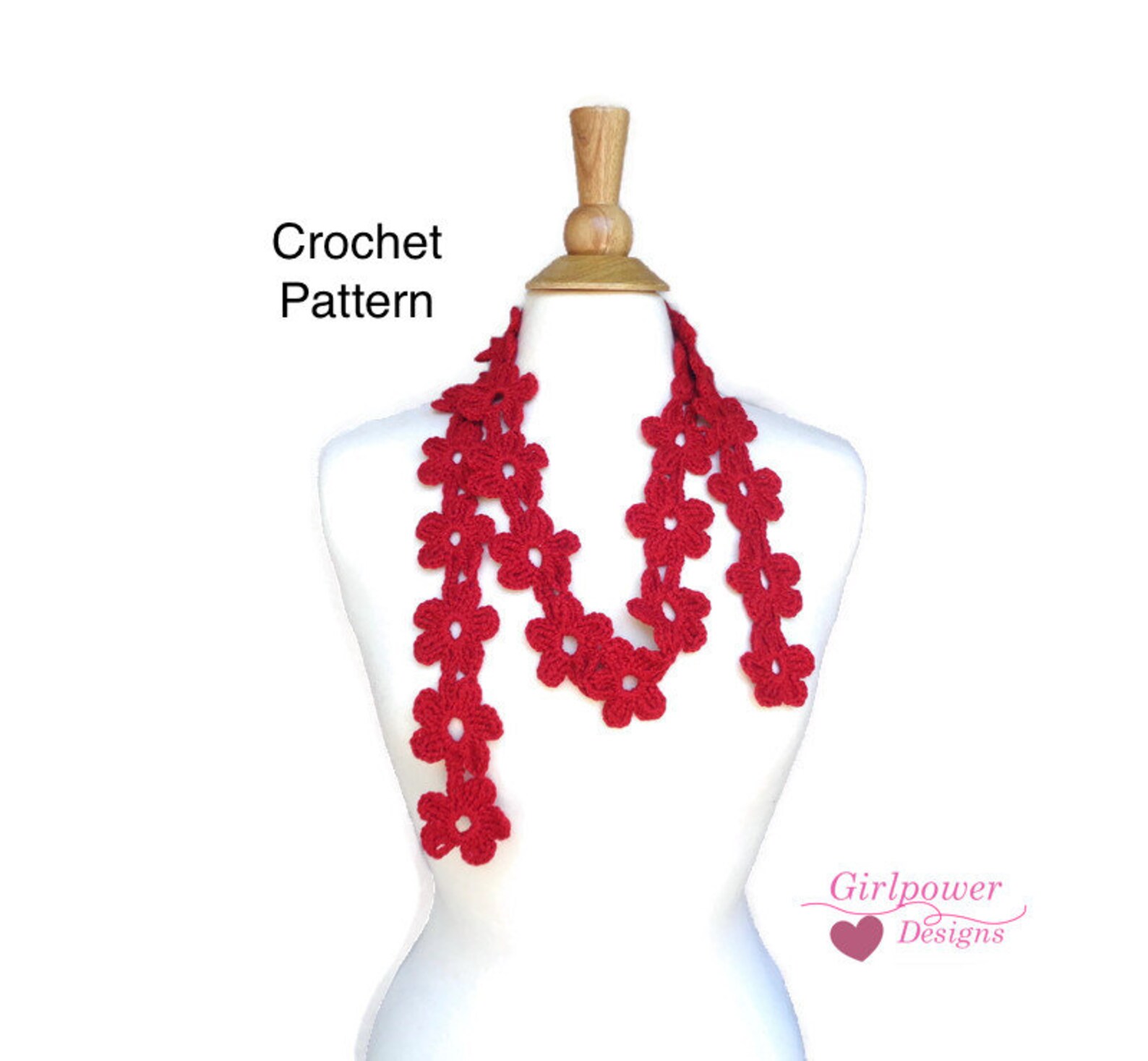 Flower Chain Scarf Crochet Pattern Skinny Thin Wrap Scarf - Etsy