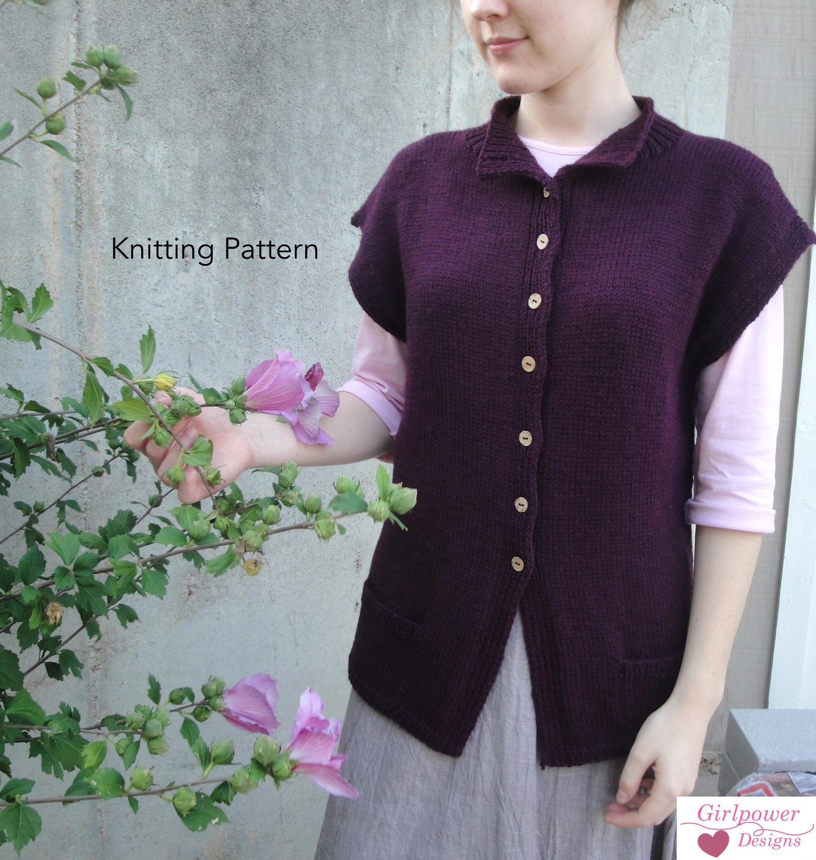 Funnel Neck Vest PDF Knitting Pattern Short Sleeve Cardigan - Etsy