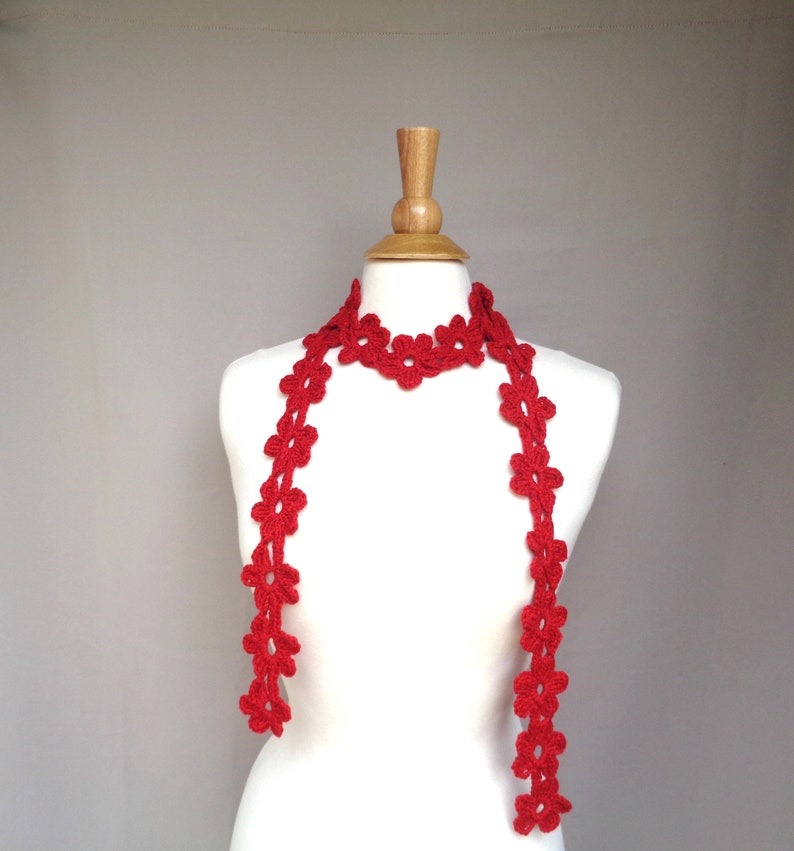 Flower Chain Scarf Crochet Pattern Skinny Thin Wrap Scarf | Etsy