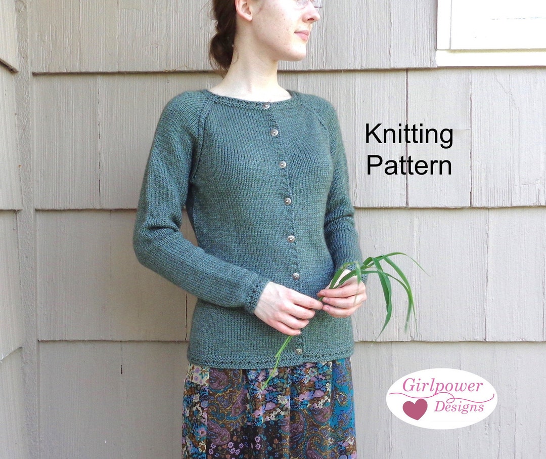 Eyelet Detail Cardigan Sweater Knitting Pattern, Wide Neck, Raglan ...