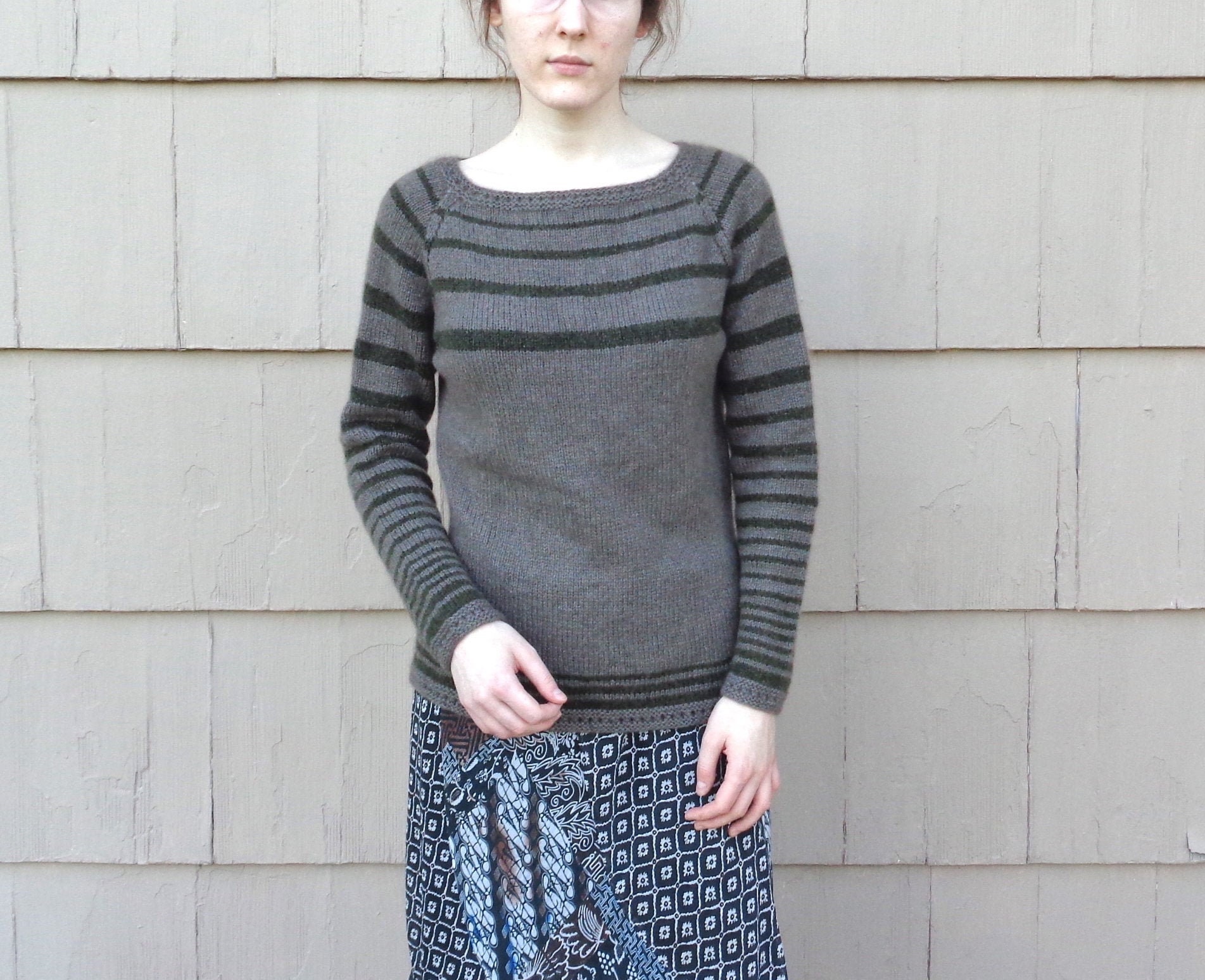 Pullover Sweater with Stripes Knitting Pattern Boat Neck | Etsy