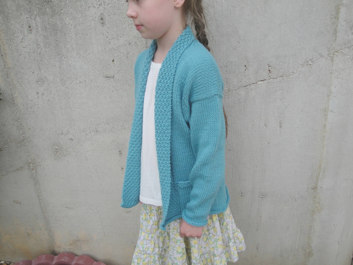 Knitting Pattern Cardigan Sweater for Girls Pockets Shawl | Etsy