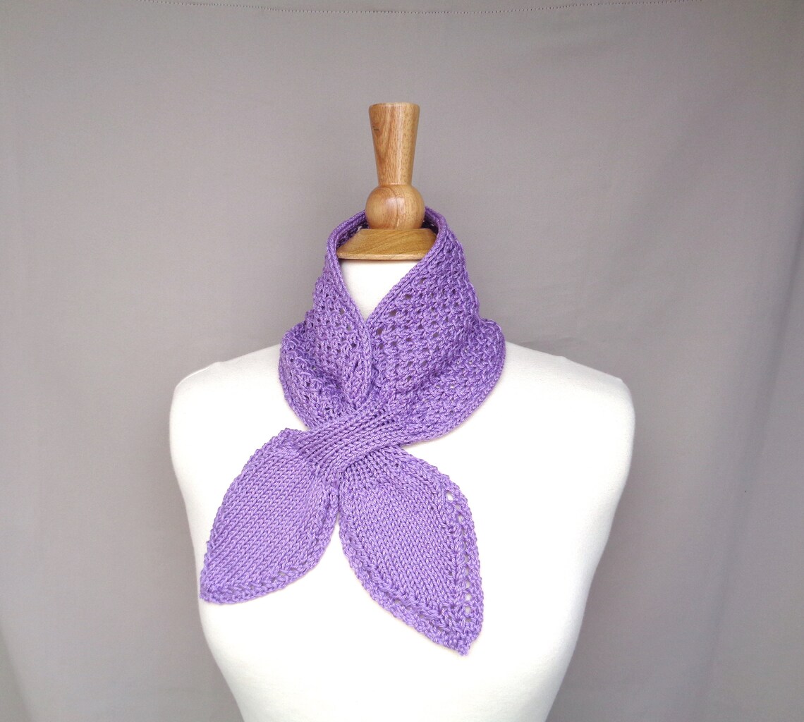 Knot Lace Ascot Scarf Knitting Pattern, Neck Warmer With Bow Leaf Ends ...