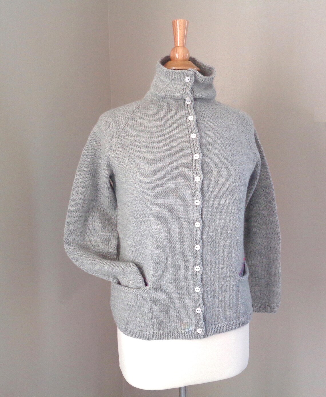 Cowl Neck Cardigan Sweater With Colorwork Pockets Knitting - Etsy