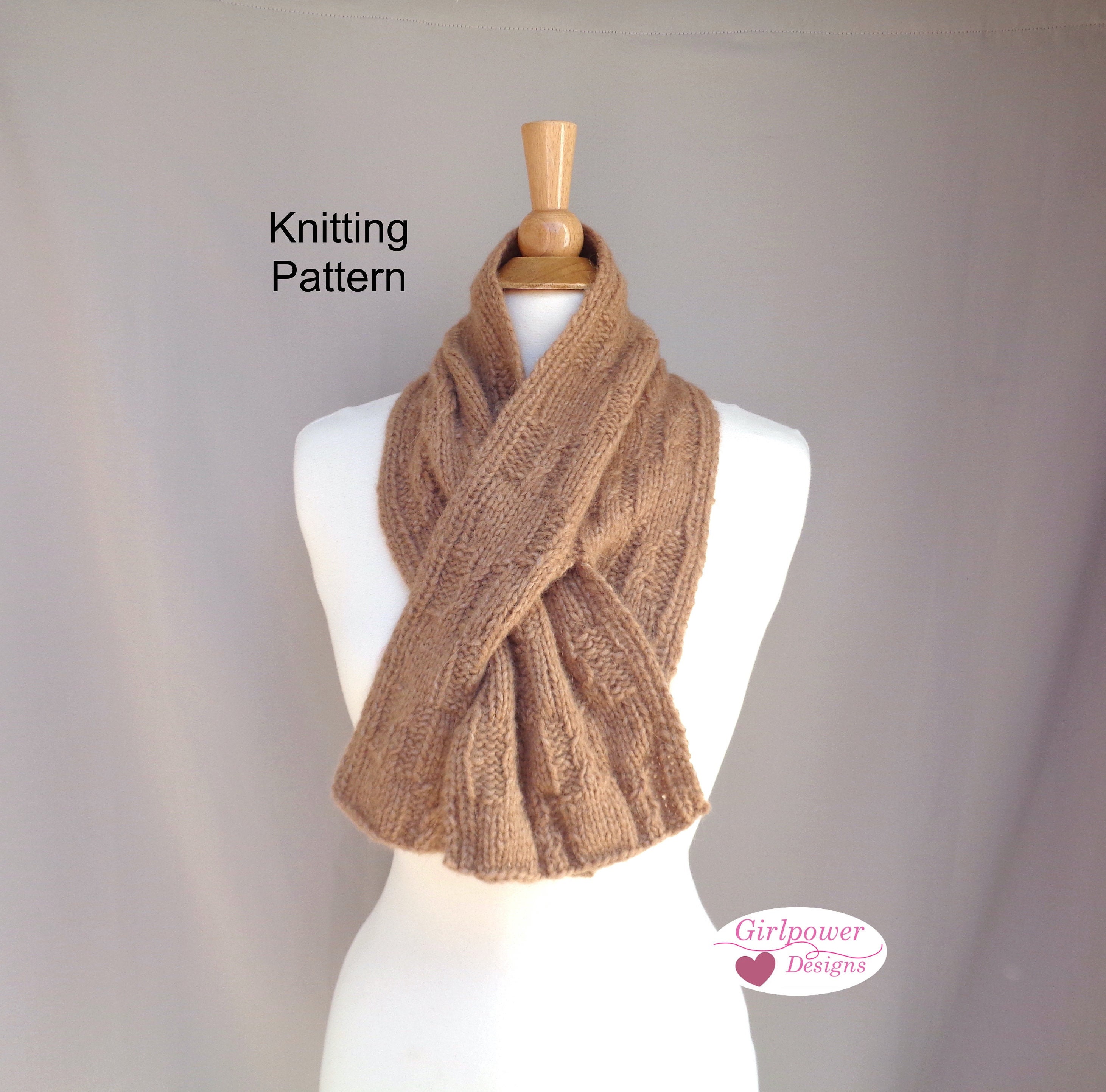 Knit Purl Design Keyhole Scarf Knitting Pattern, Unisex Style, Pull ...