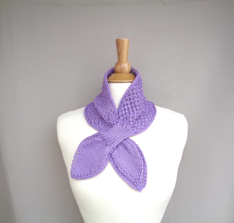 Knot Lace Ascot Scarf Knitting Pattern, Neck Warmer With Bow Leaf Ends ...