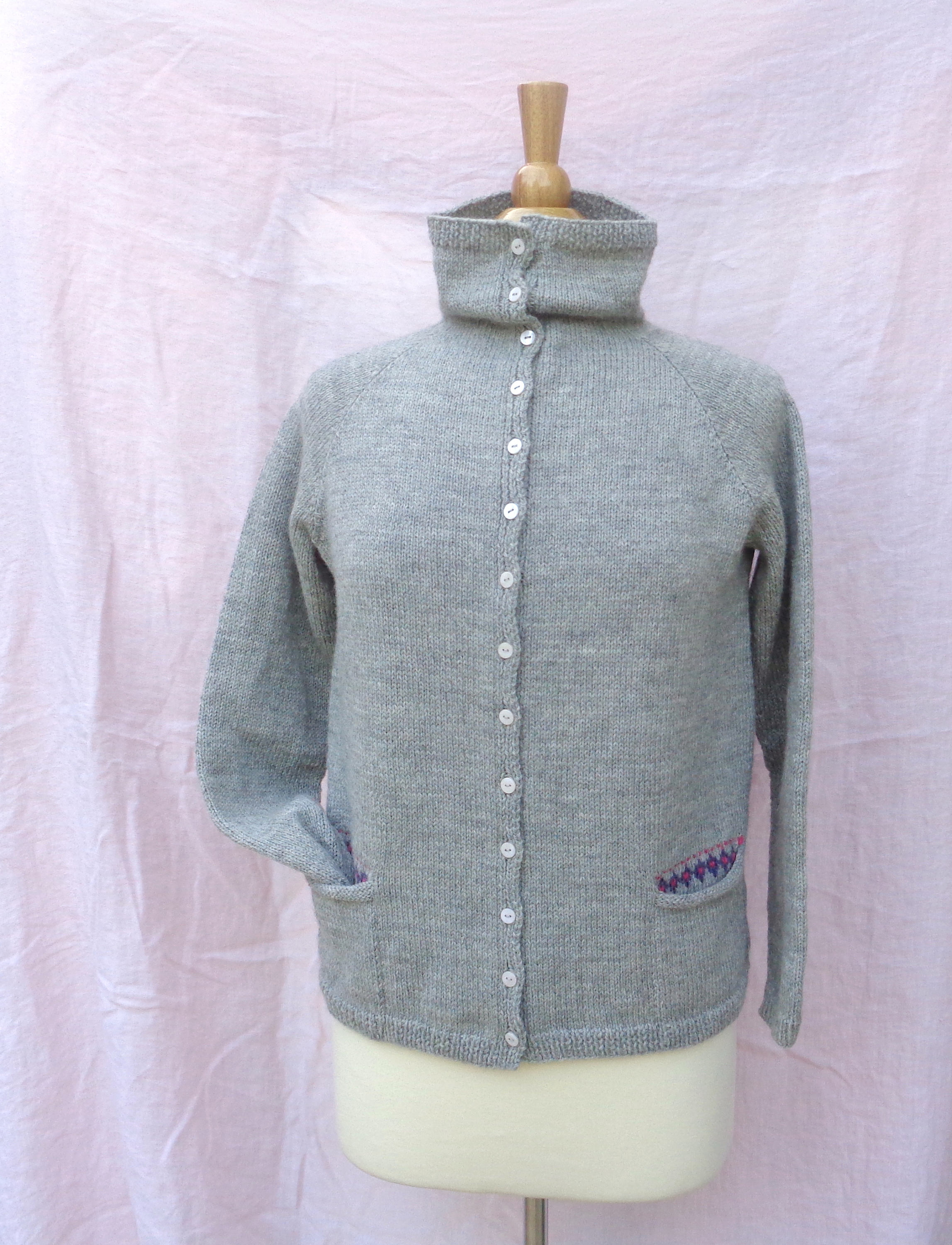 Cowl Neck Cardigan Sweater With Colorwork Pockets Knitting Pattern ...