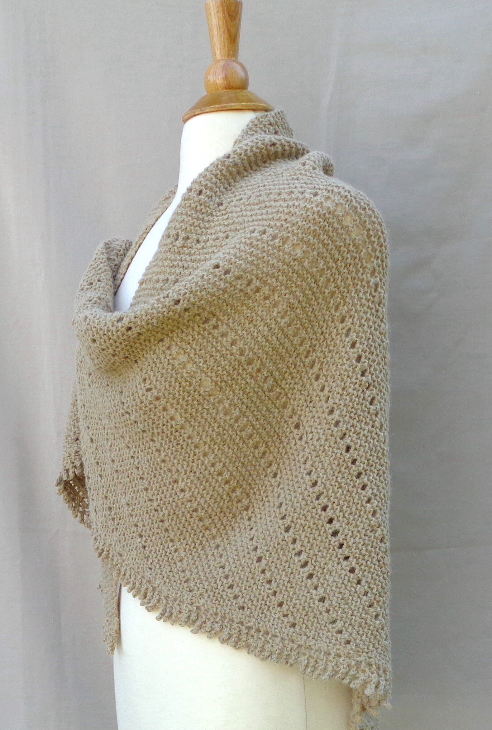 Garter Stitch Shawl With Eyelets and Fringe Knitting Pattern, Side to ...