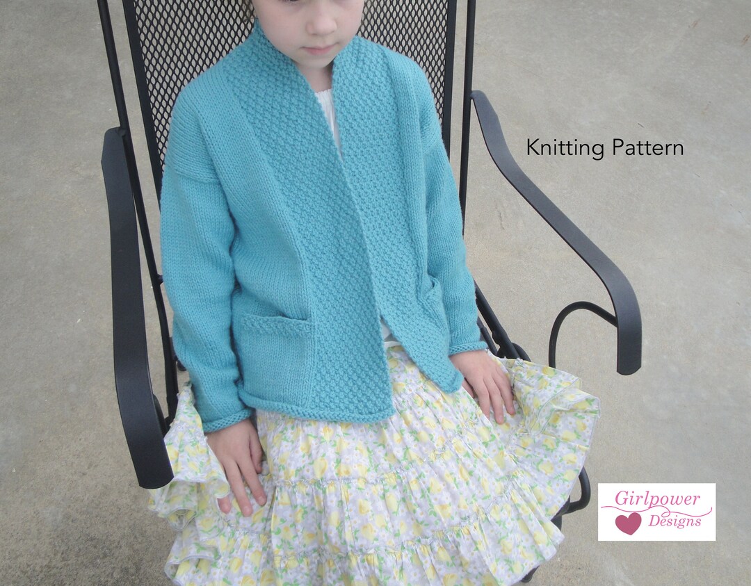 Knitting Pattern - Cardigan Sweater for Girls, Pockets, Shawl Collar ...