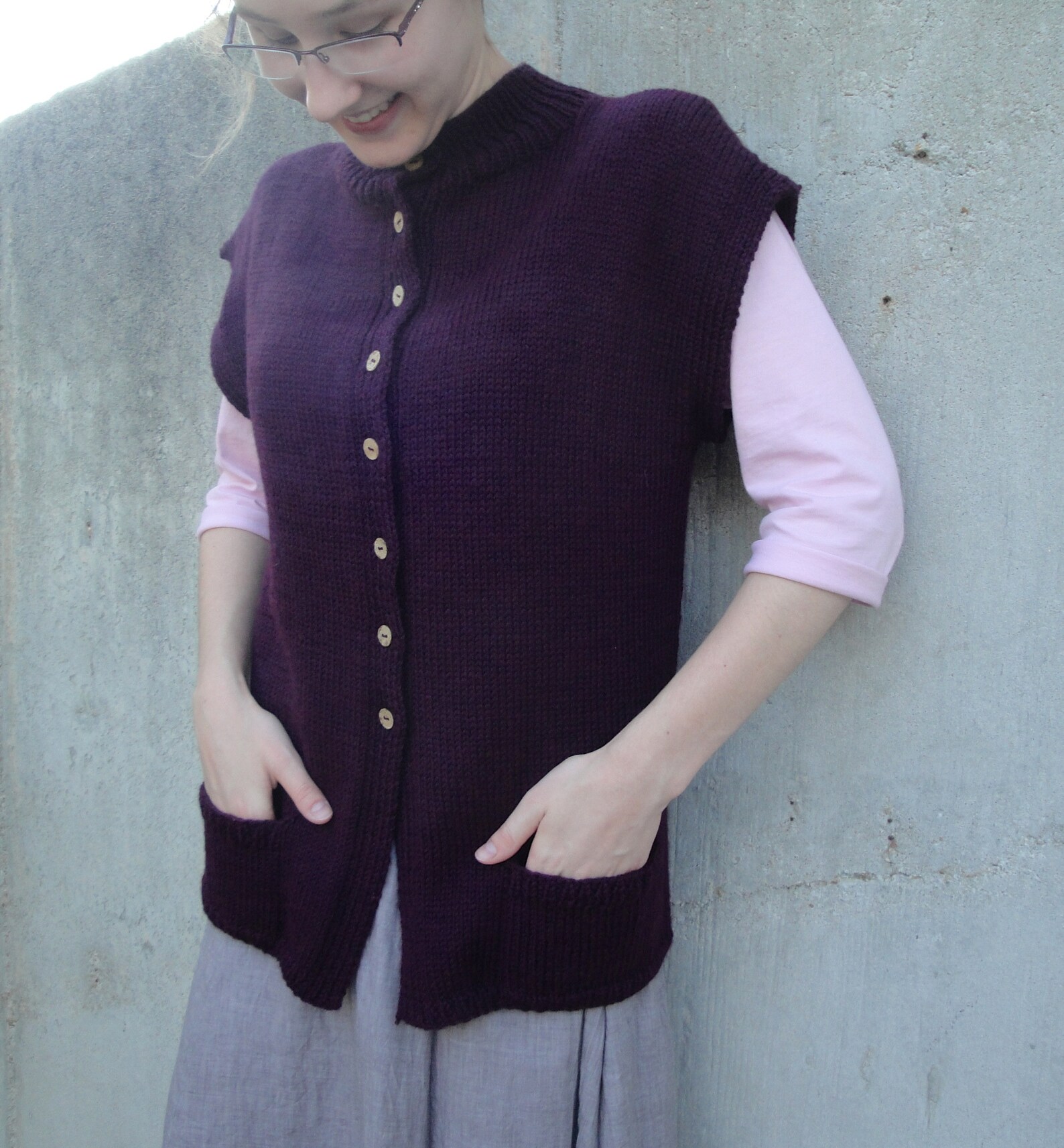 Funnel Neck Vest PDF Knitting Pattern Short Sleeve Cardigan - Etsy