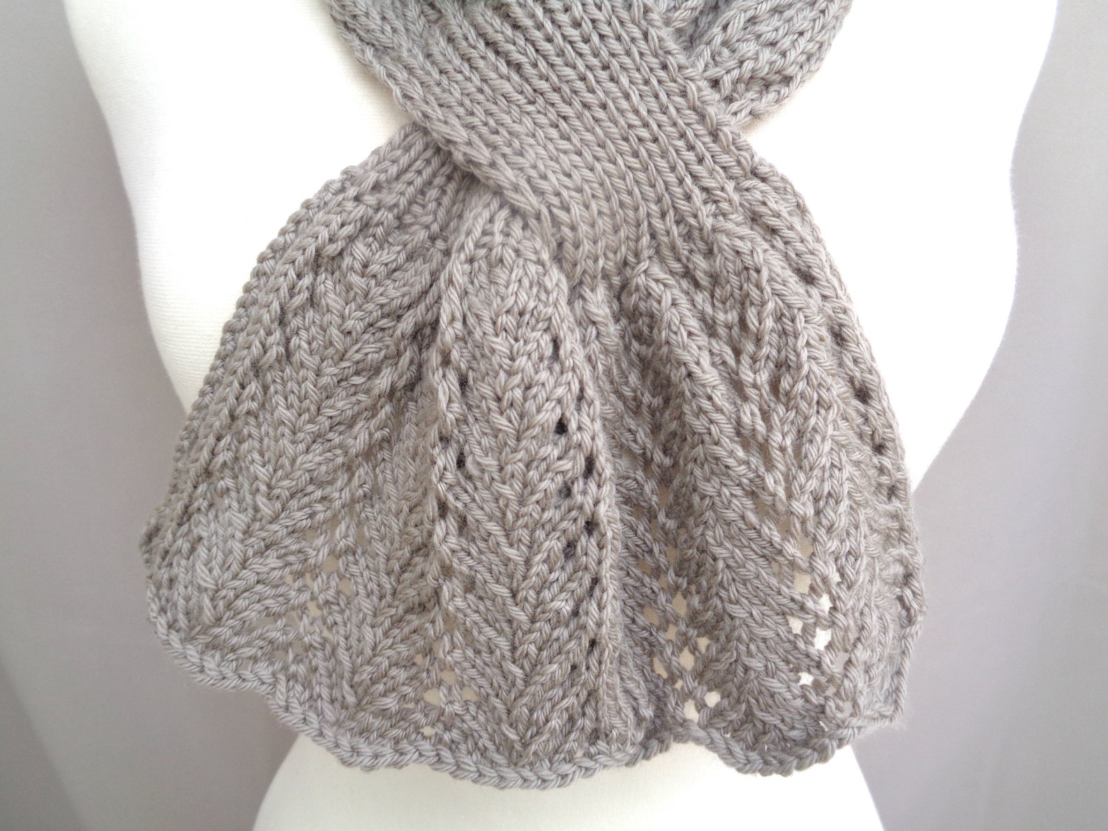 Fern Lace Keyhole Scarf Knitting Pattern, Drape Front Scarf, Pull ...