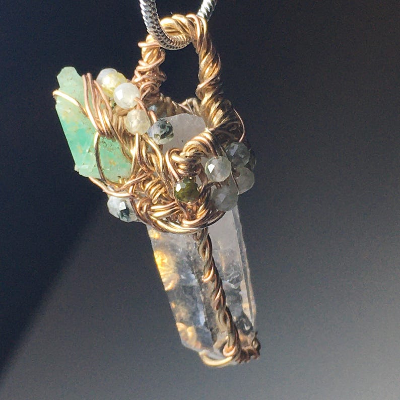 Quartz Emerald and Prehnite Wire-wrap Pendant in Gold - Etsy