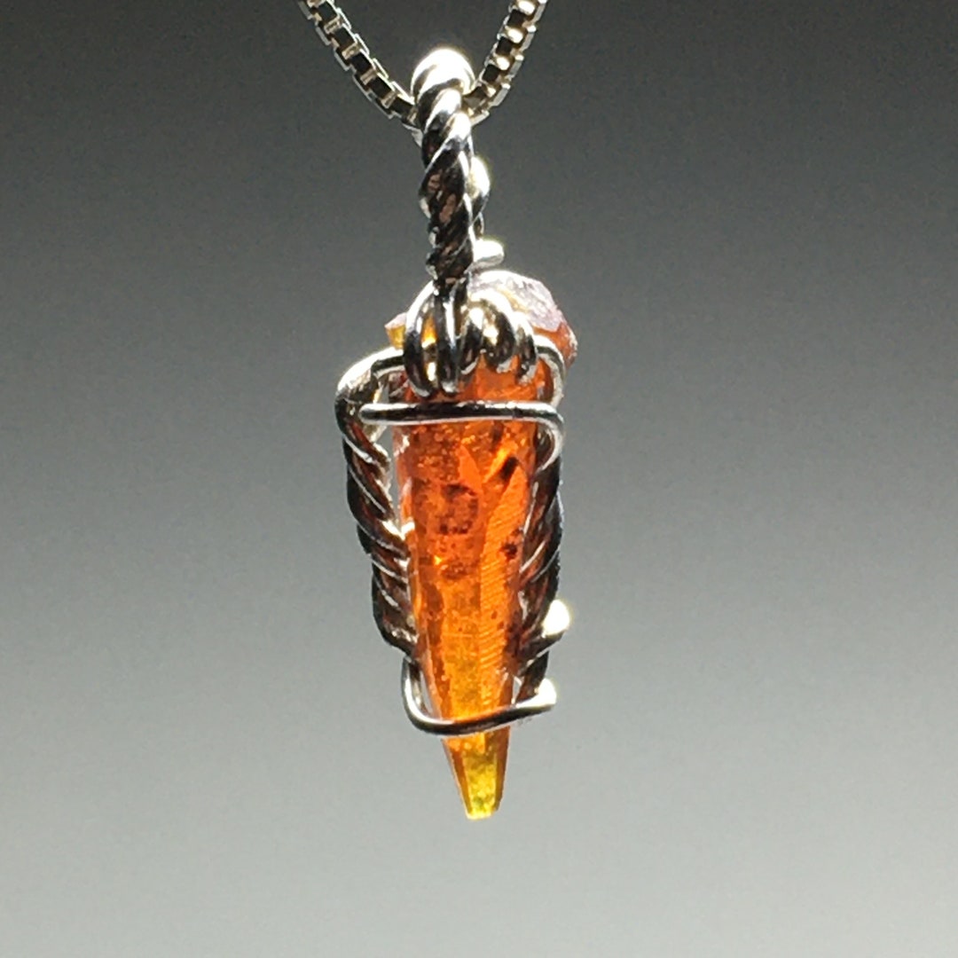 Red Zincite Crystal Point and Sterling Silver Crystal Pendant and Chain ...