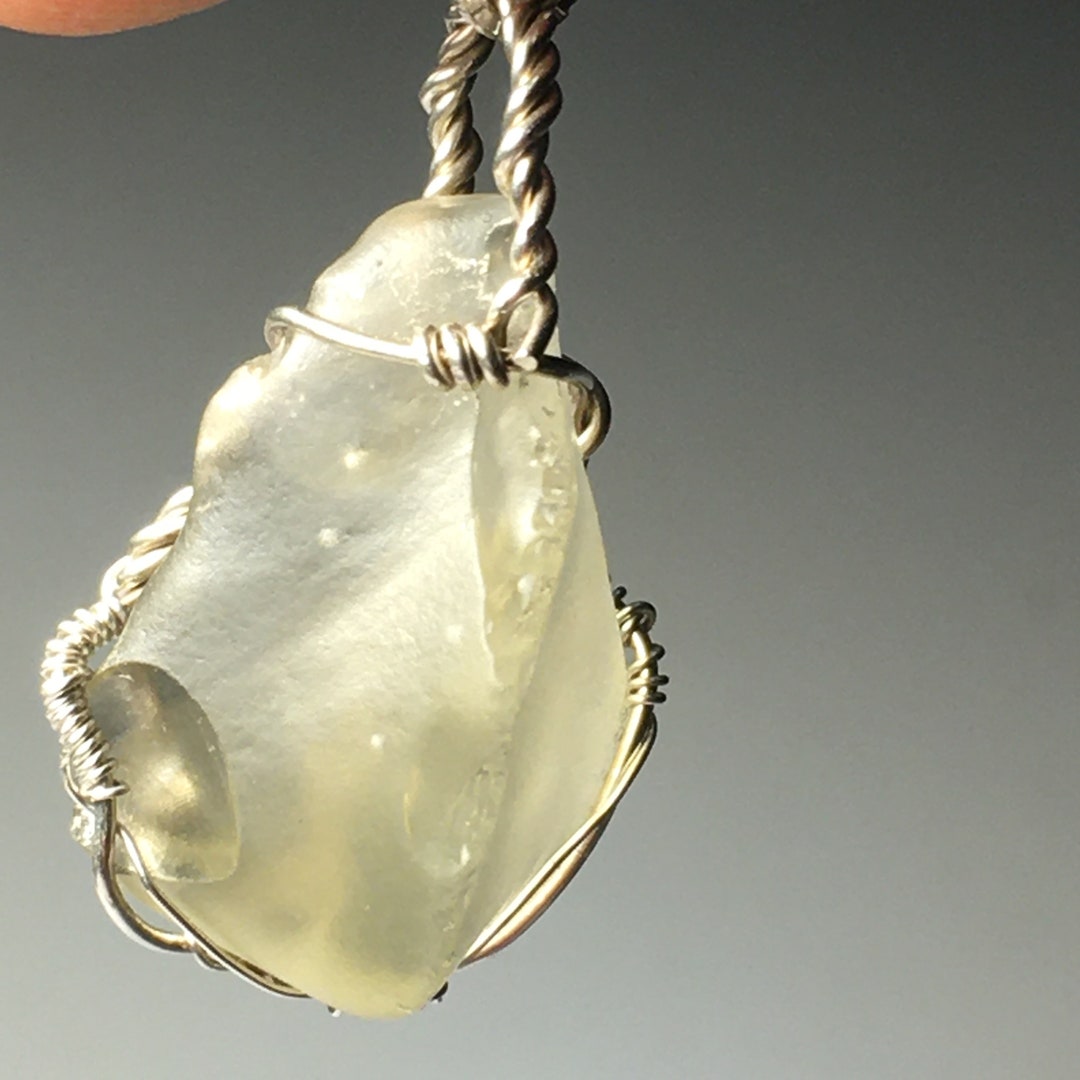 Natural Libyan Desert Glass Solid Silver Wire Wrap Pendant - Etsy