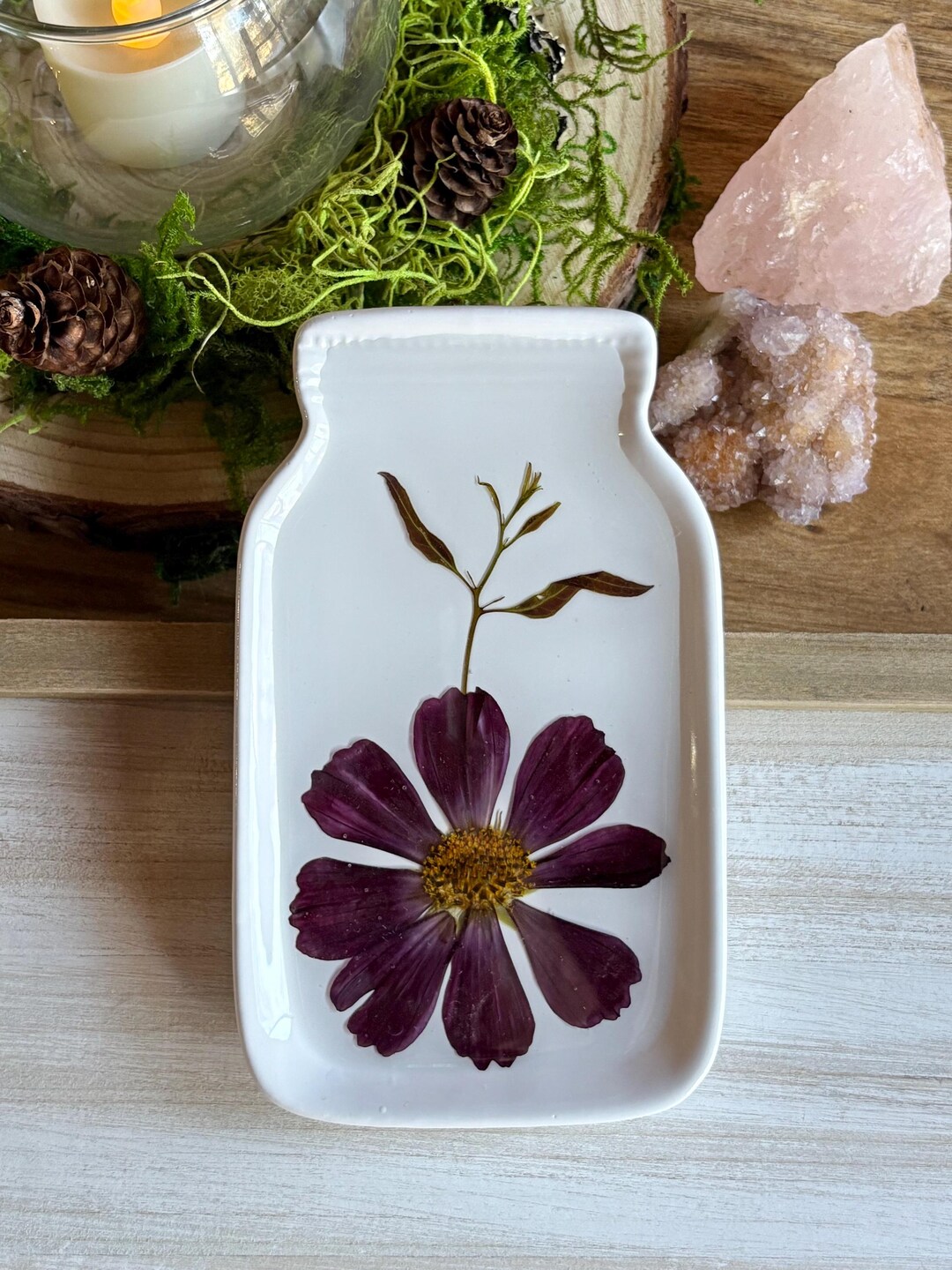 Jar Shaped Preserved Flower Ring Dish Soap Dish Spoon Rest - Etsy
