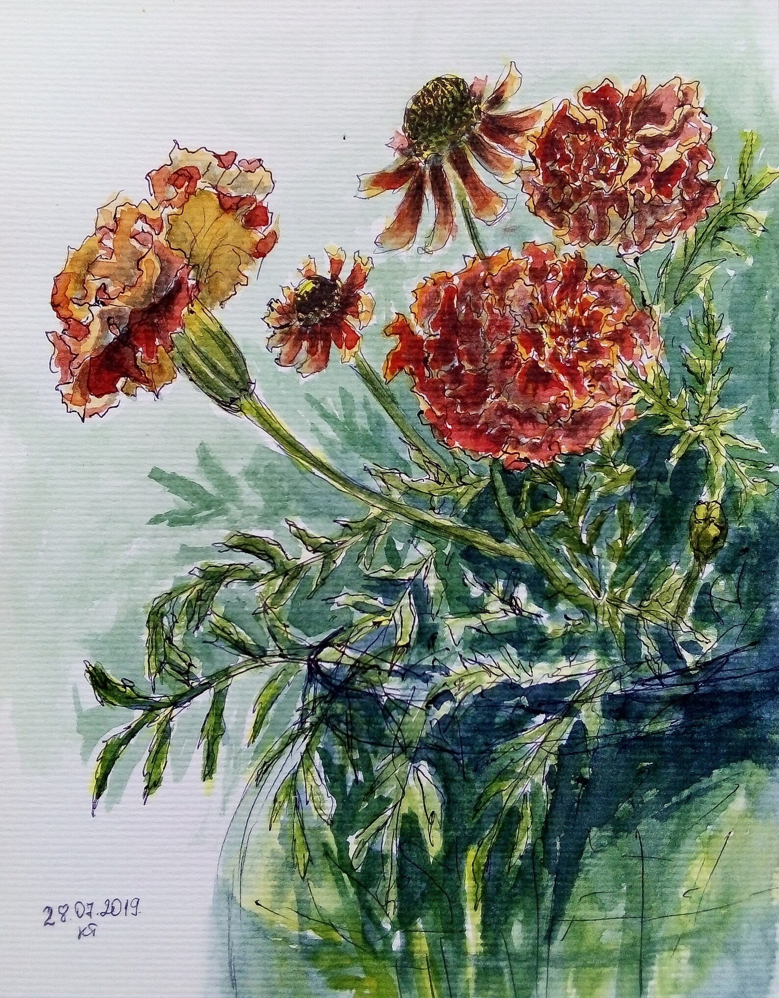 Sommerblumen. Original Aquarell. Botanik. Wand-Dekor. | Etsy