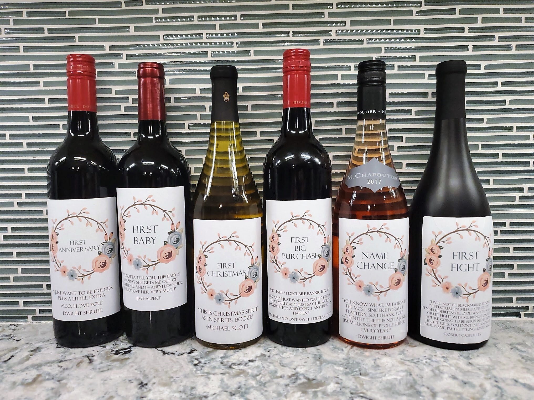 Newlywed Milestone Wine Labels the Office Themed Quotes - Etsy